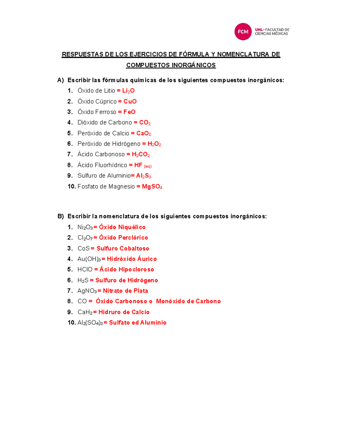 Respuestas de Ejercicios de Formaci Ã³n y Nomenclatura de Compuestos Inorg Ã¡nicos - RESPUESTAS ...