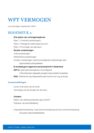 Aantekeningen WFT Vermogen - Kapitaalverzekeringen IB polissen 14 ...