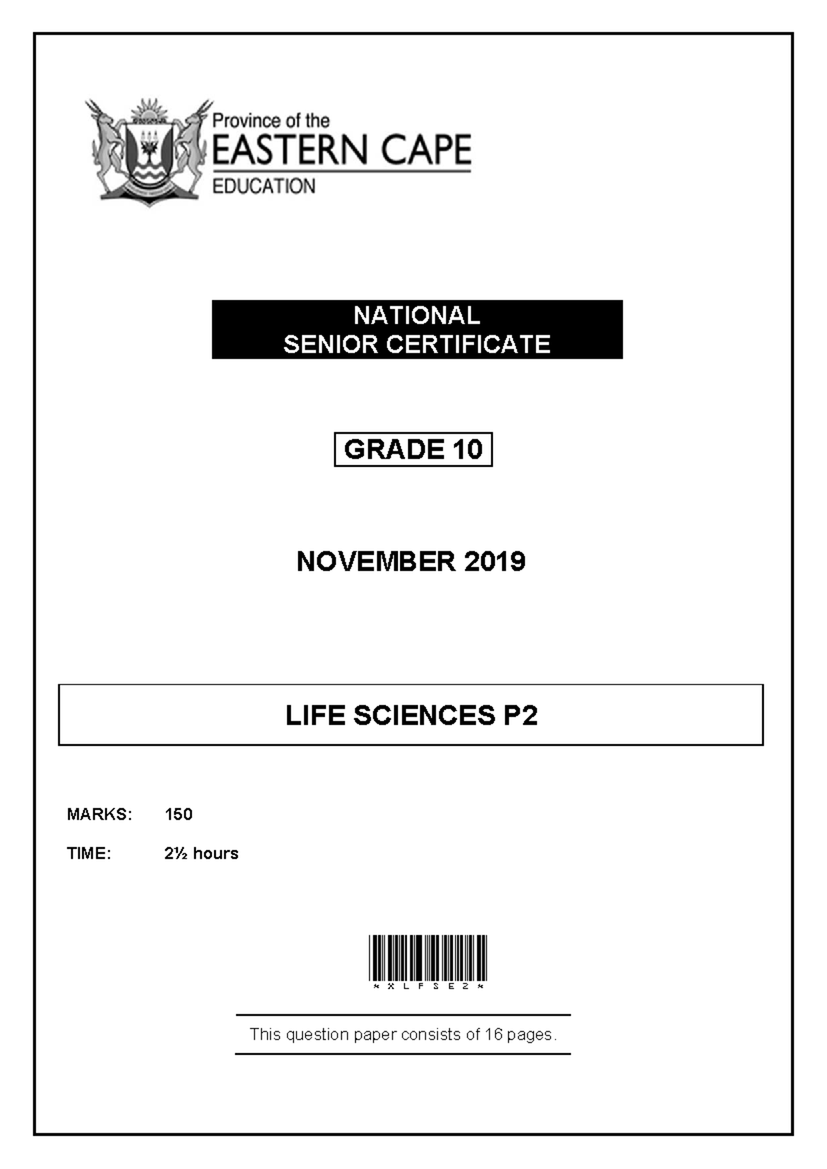 LIFE Sciences P2 GR10 NOV - NATIONAL SENIOR CERTIFICATE GRADE 10 ...