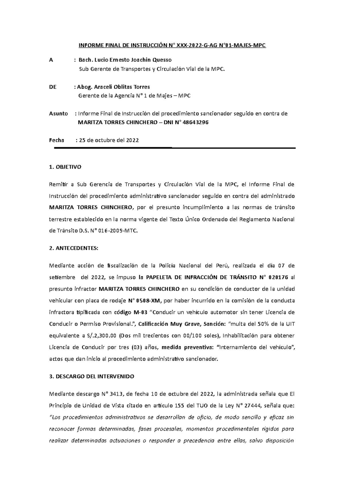 Informe Final DE Instrucción Martiza - INFORME FINAL DE INSTRUCCIÓN N ...