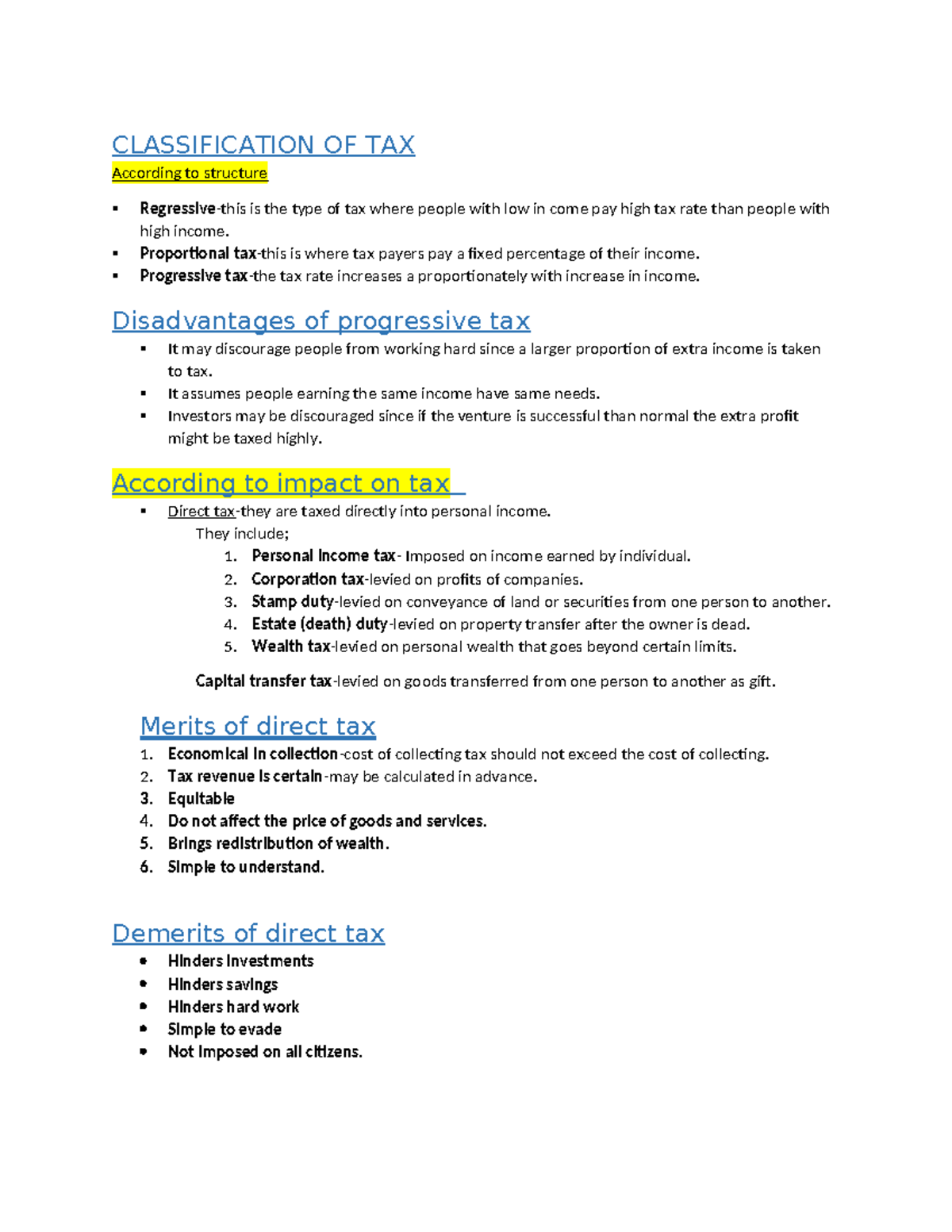 Classification OF TAX - CLASSIFICATION OF TAX According to structure ...