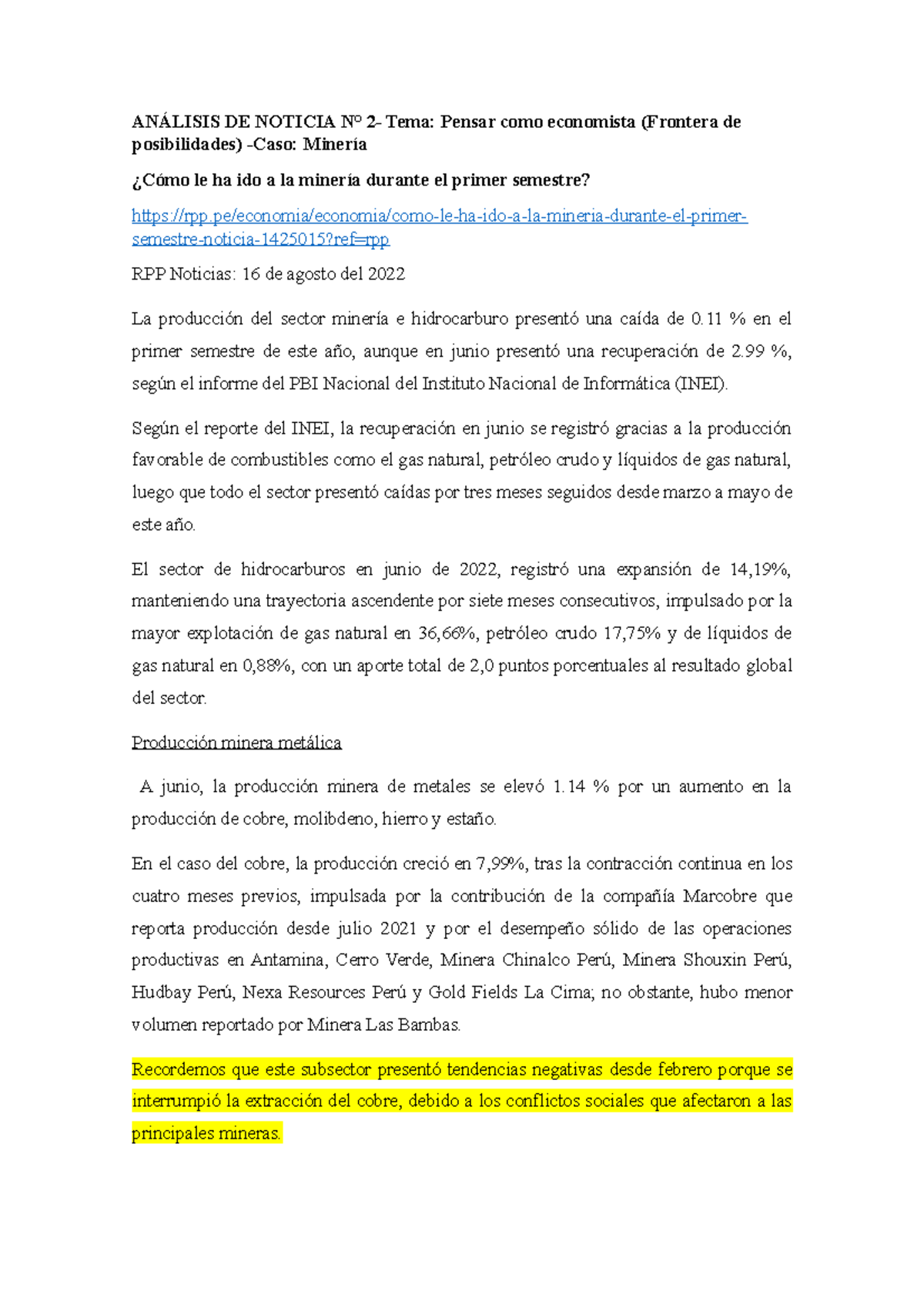 Análisis DE Noticia - ANÁLISIS DE NOTICIA N° 2- Tema: Pensar como ...