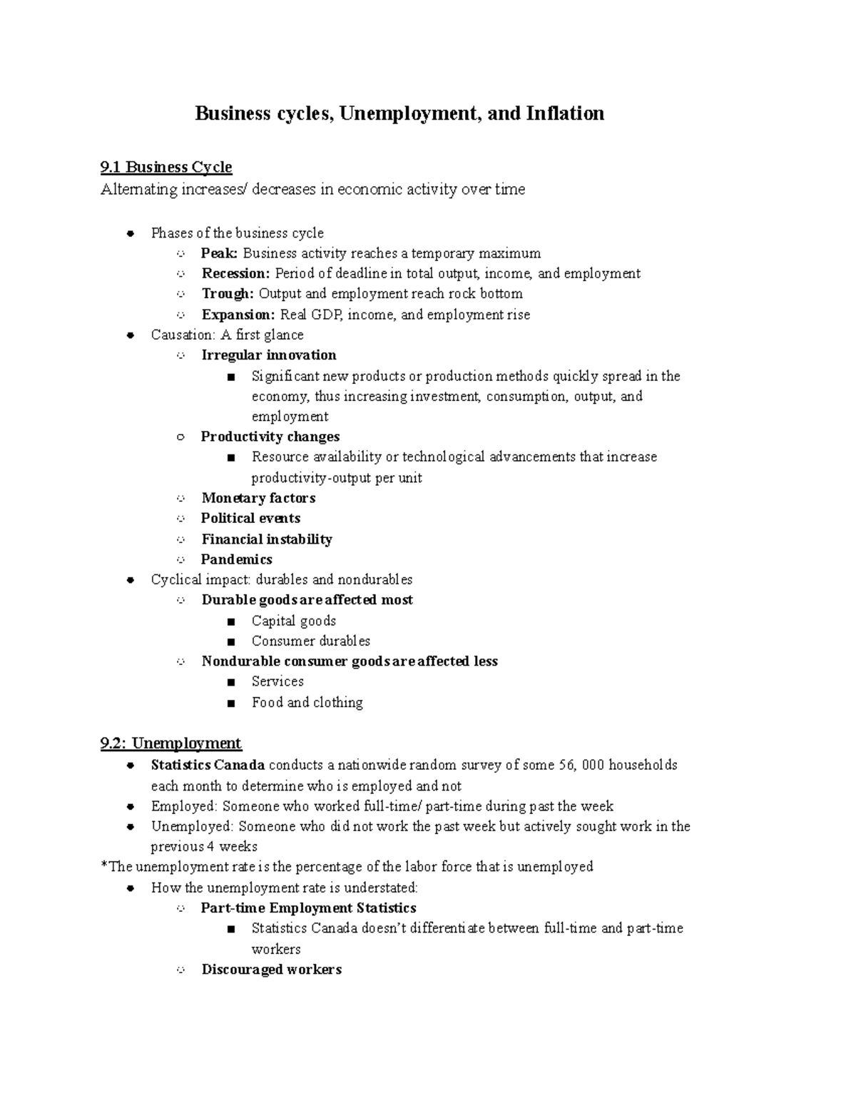 Week 4 Chapter 9 - Week 4 notes - Business cycles, Unemployment, and ...