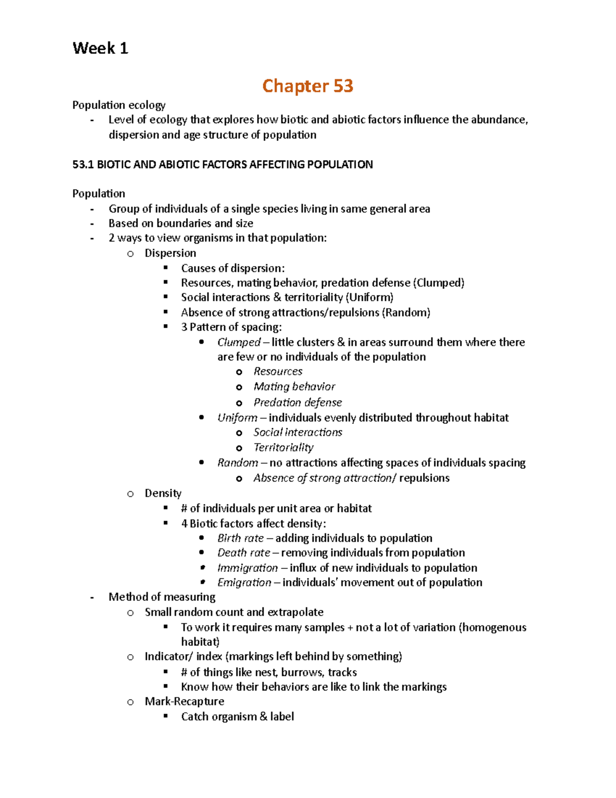 Chapter 53 - Lecture notes week 1 - Chapter 53 Population ecology ...