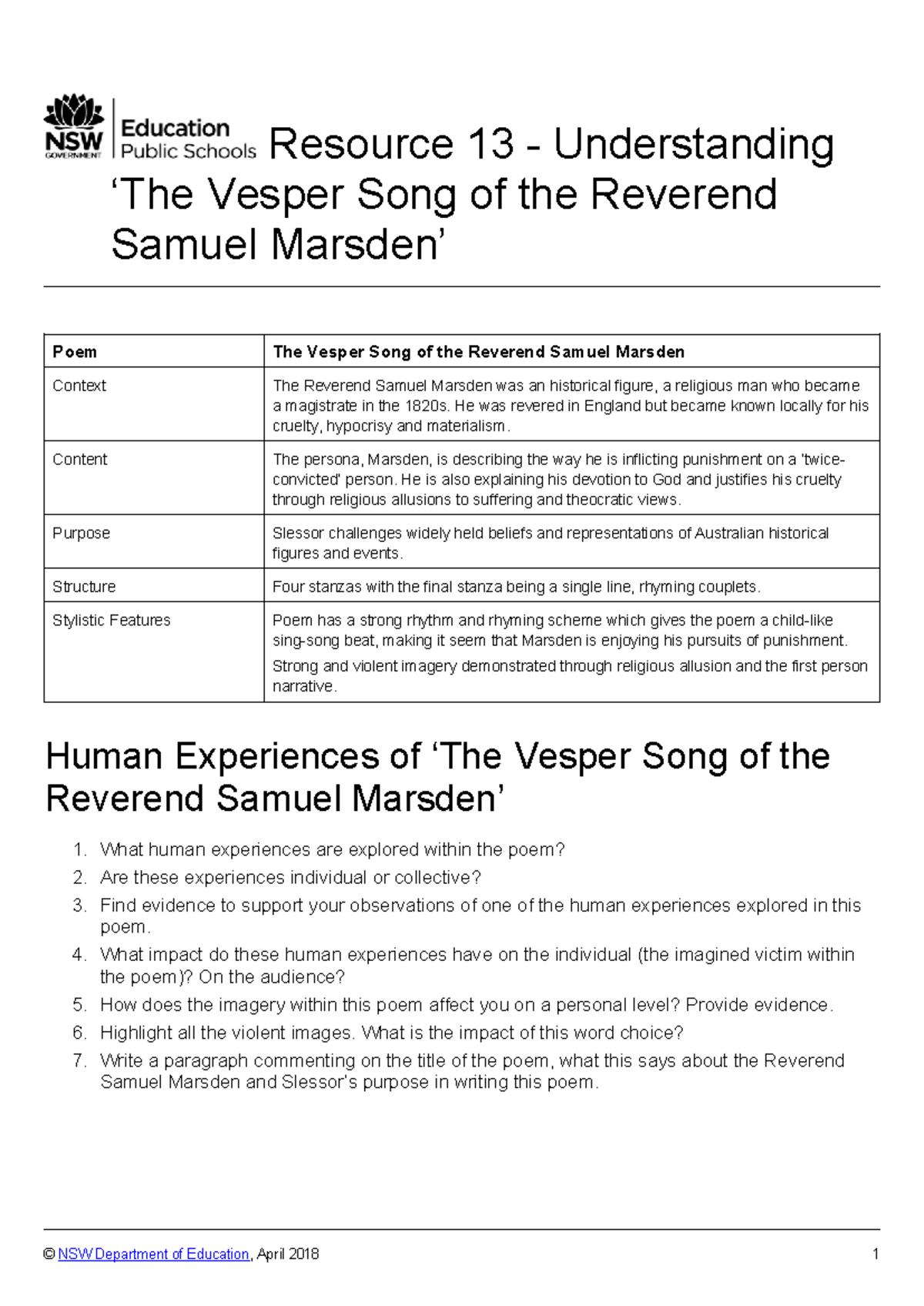 English s6 slessor resource 13 understanding the vesper song - Resource ...