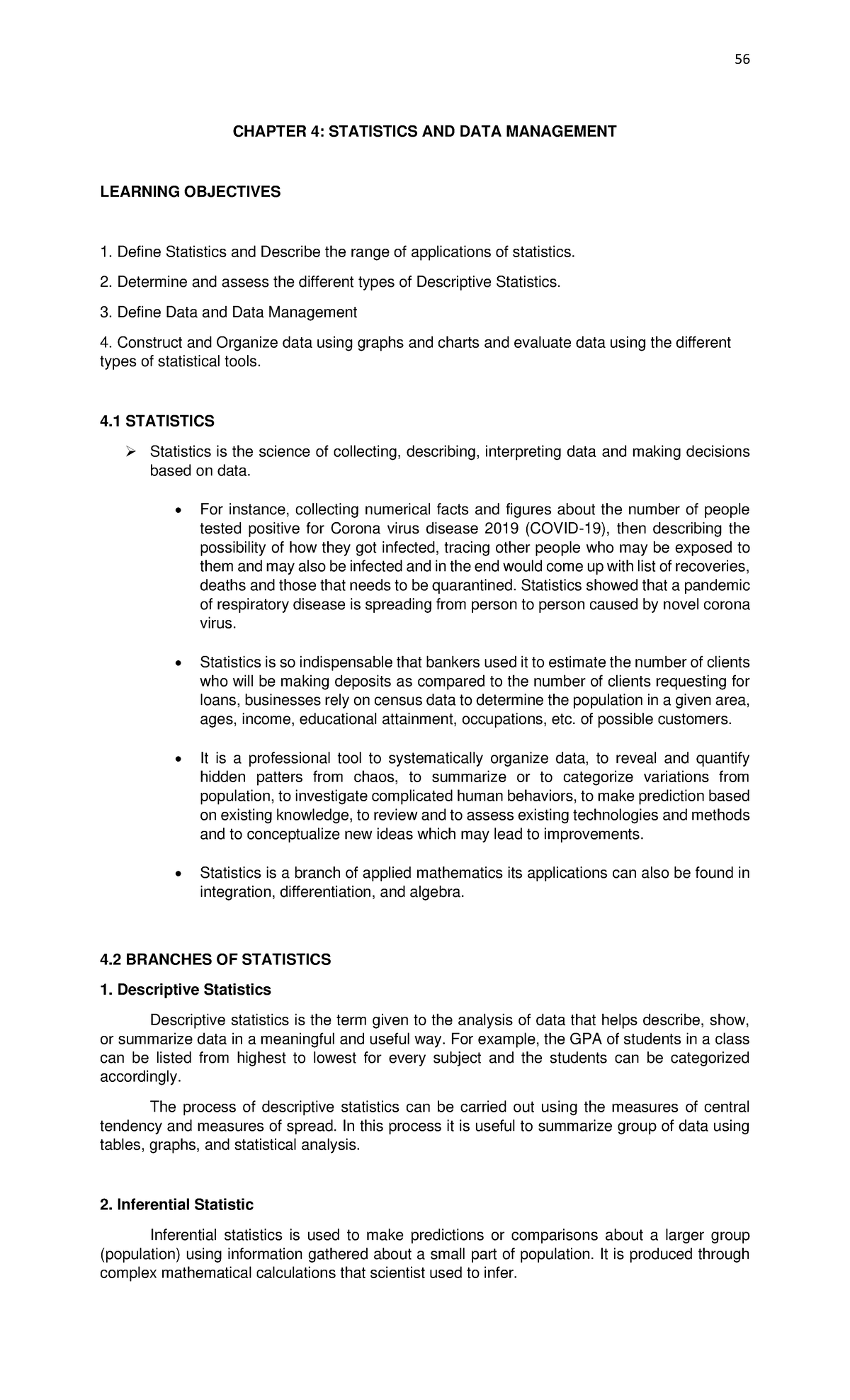 Chapter 4 Statistics & Data Management-1 - CHAPTER 4: STATISTICS AND DATA MANAGEMENT LEARNING ...