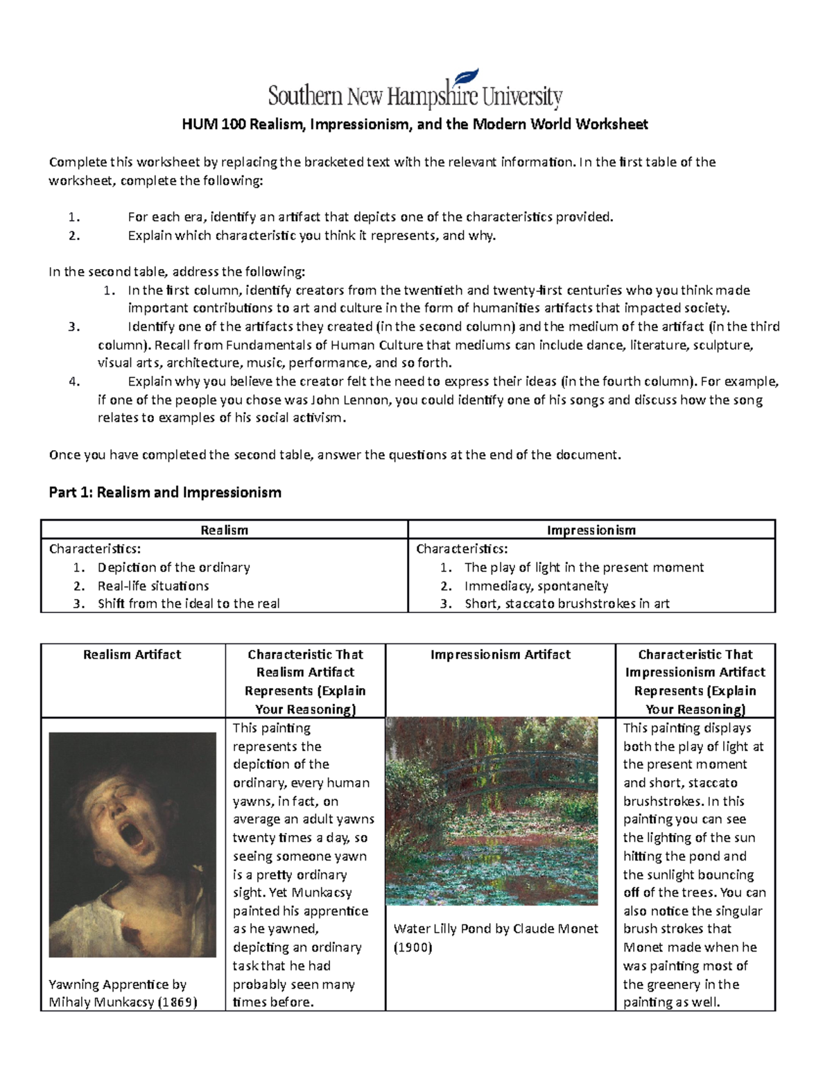 Hum art eras mod 6-3 - HUM 100 Realism, Impressionism, and the Modern ...
