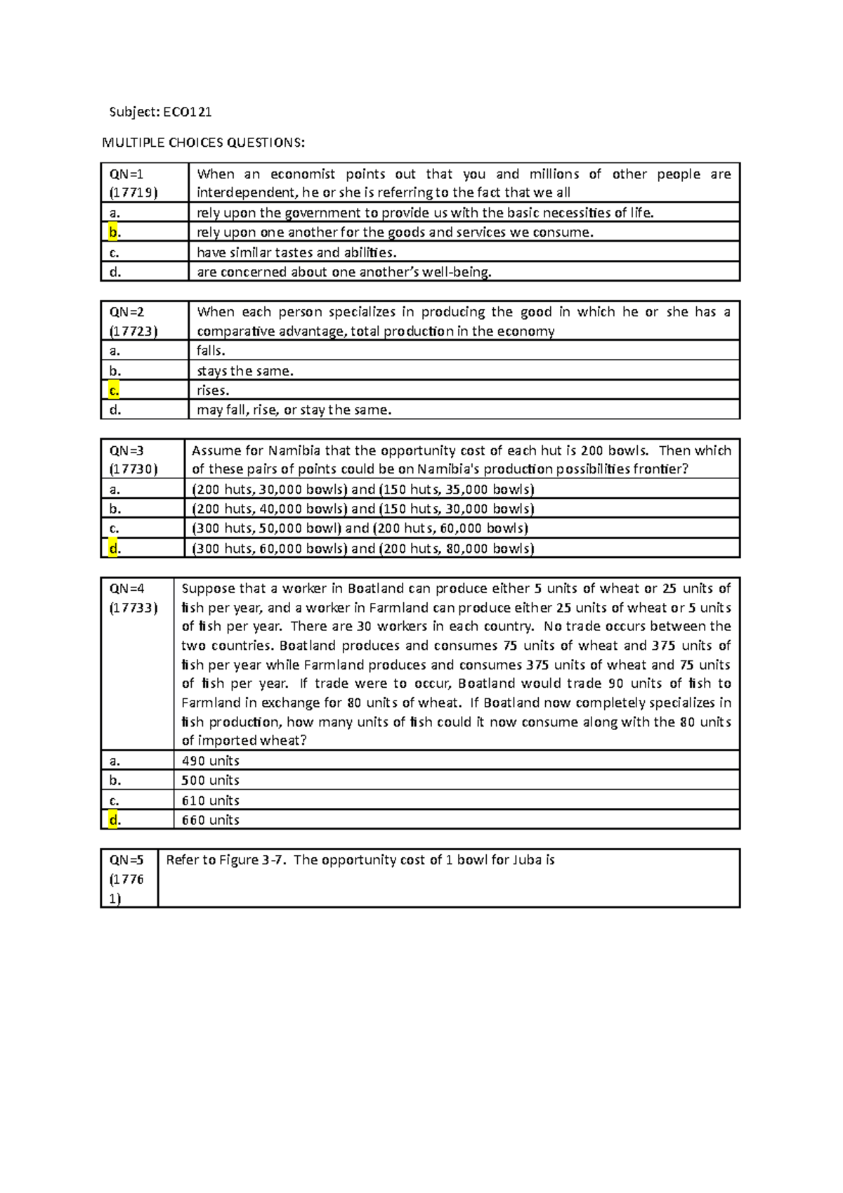Eco121 Final A Bc D ê Q Q Subject Eco Multiple Choices Questions