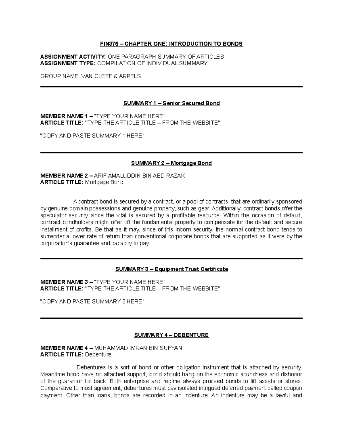 FIN376 hope u guys can earn experienc - FIN376 – CHAPTER ONE: INTRODUCTION TO BONDS ASSIGNMENT ...