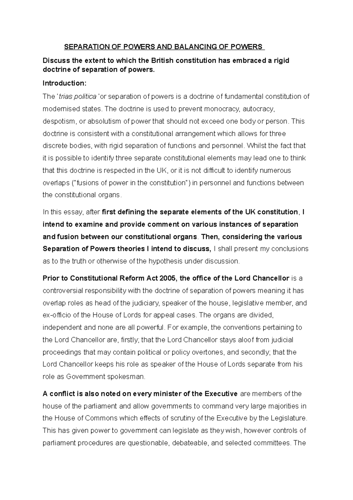 Separation OF Powers - PRATICAL MATERIALS - SEPARATION OF POWERS AND ...
