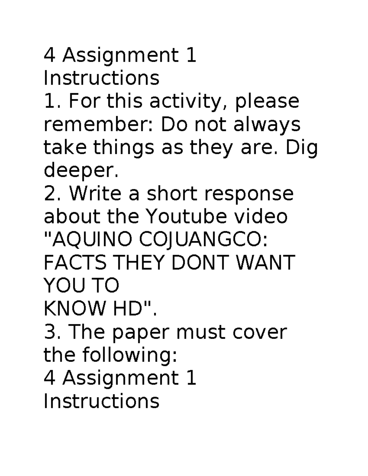 Rphh - Nice one hahahaha - 4 Assignment 1 Instructions 1. For this ...