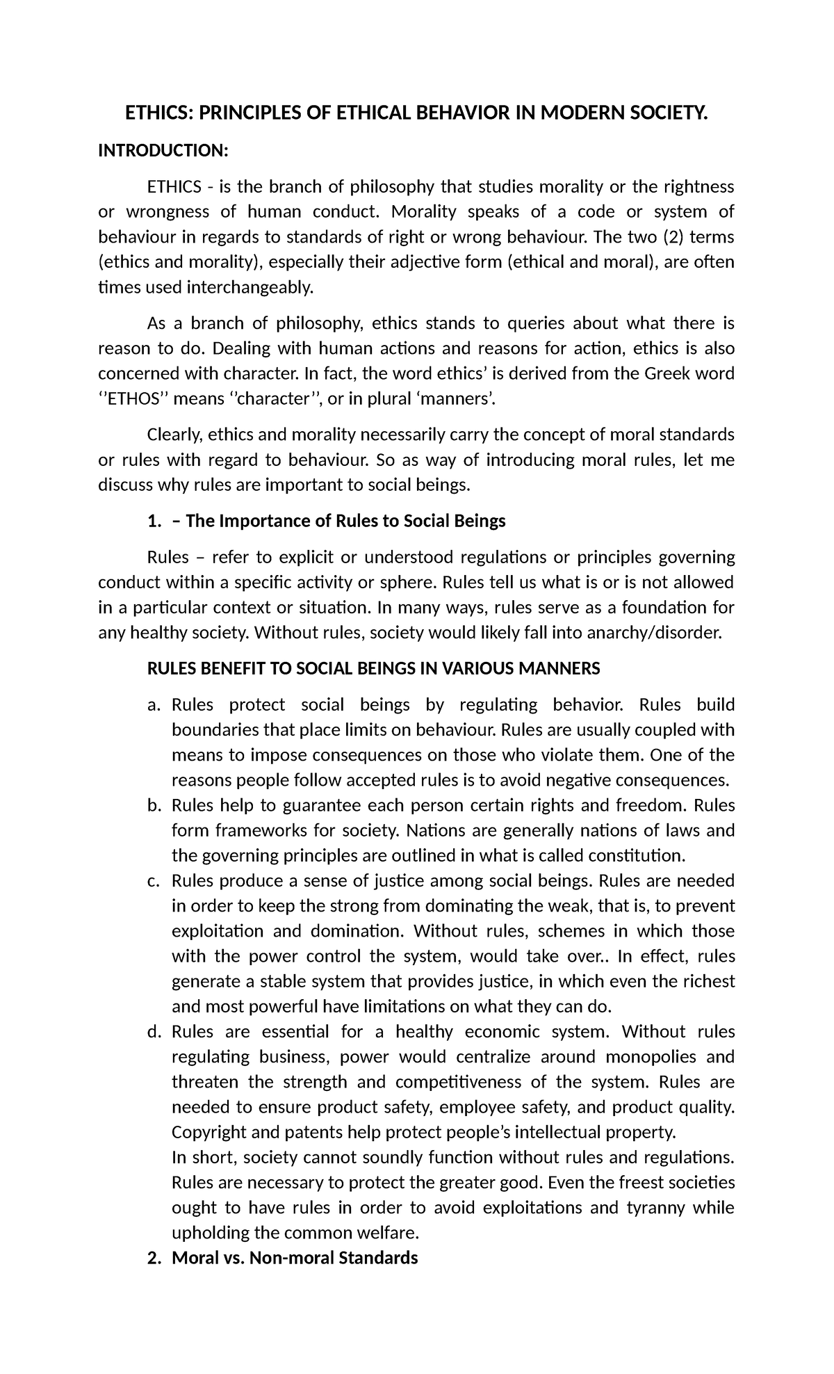 Ethics Principles of Ethical Behavior in Modern Society - ETHICS ...