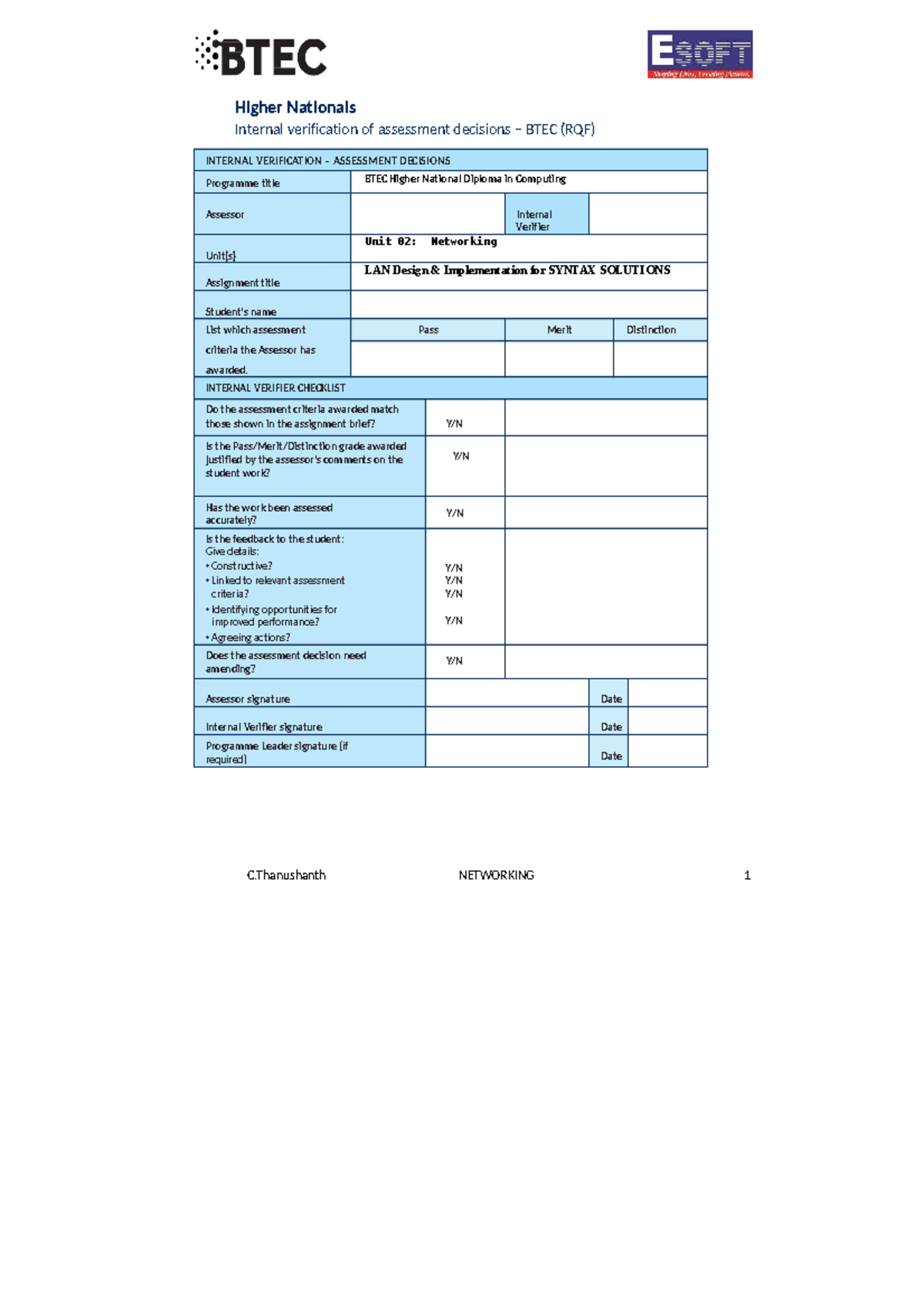 Downstudocu - HND - Higher Nationals Internal verification of ...
