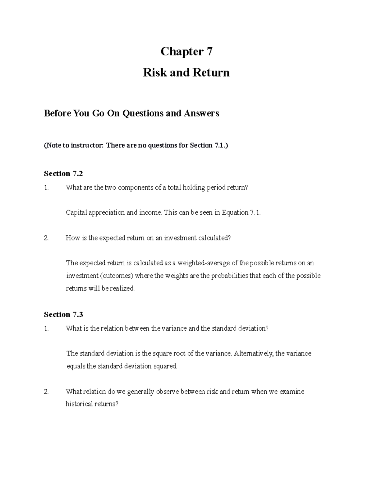 Ch07 - practical test - Chapter 7 Risk and Return Before You Go On ...