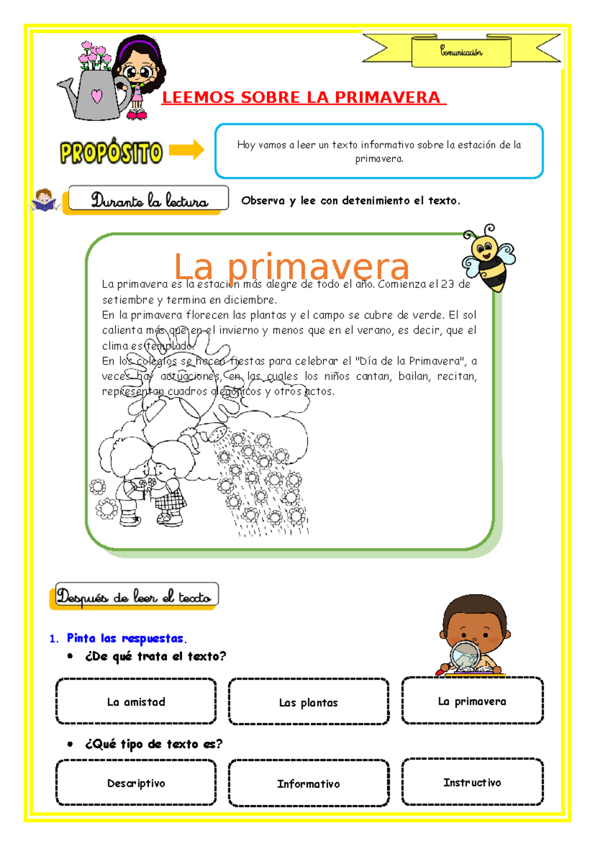 COMPRENDEMOS LA LECTURA SOBRE LA PRIMAVERA Y RESPONDEMOS A PREGUNTAS DE ...