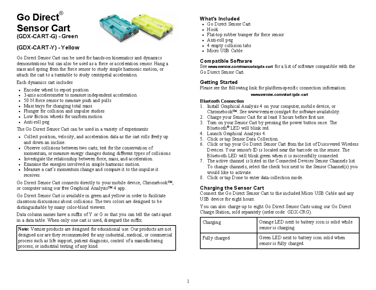 Gdx-cart-g - Vernier Cart Analysis - What's Included l Go Direct Sensor ...