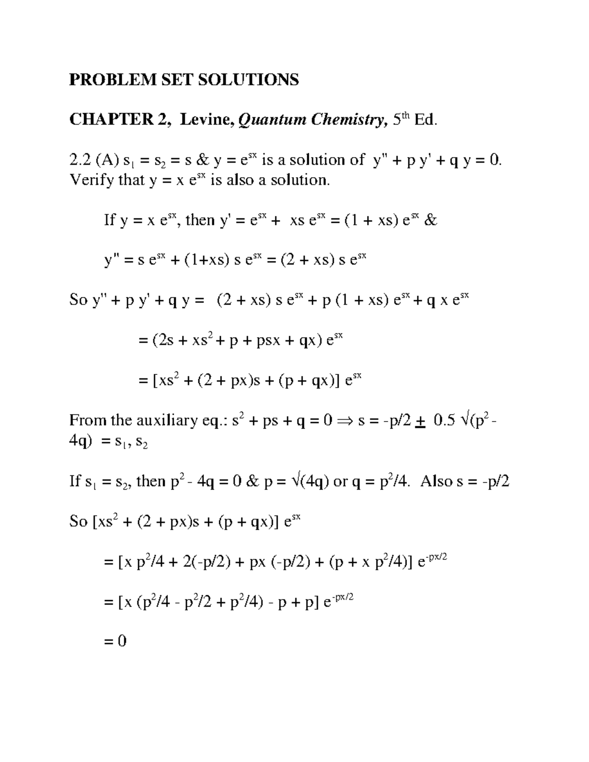 Solns Ch2 - hardness - PROBLEM SET SOLUTIONS CHAPTER 2, Levine, Quantum ...