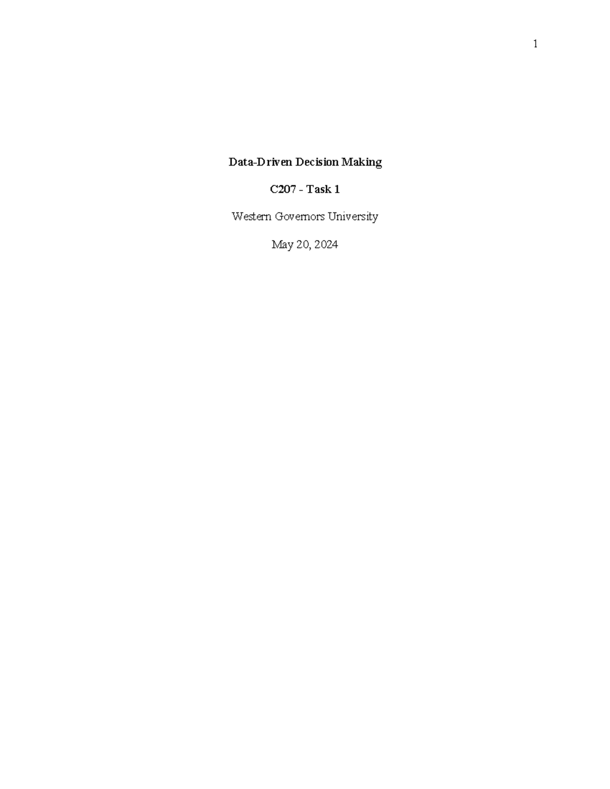 C207 Task 1 - Data-Driven Decision Making C207 - Task 1 Western ...