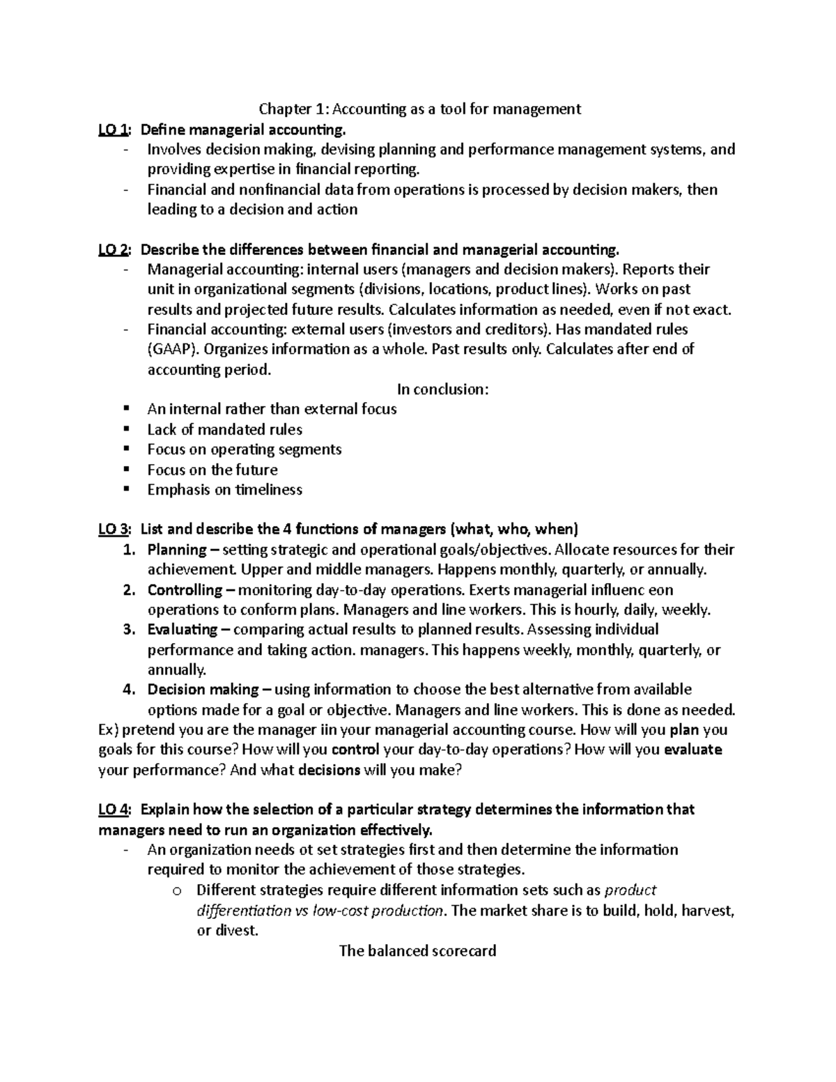 Chapter 1 - notes - Chapter 1: Accounting as a tool for management LO 1 ...