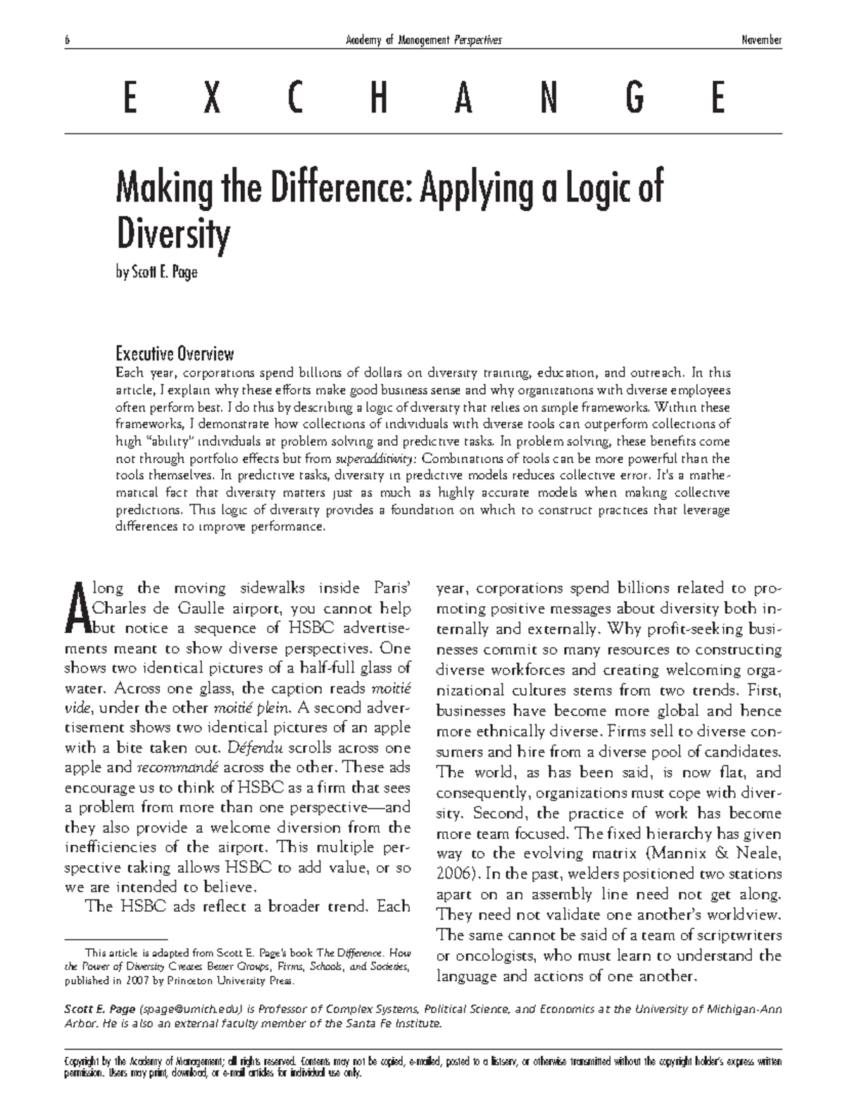 Making the Difference-Logic of Diversity Page Perspectives - 6 Academy ...