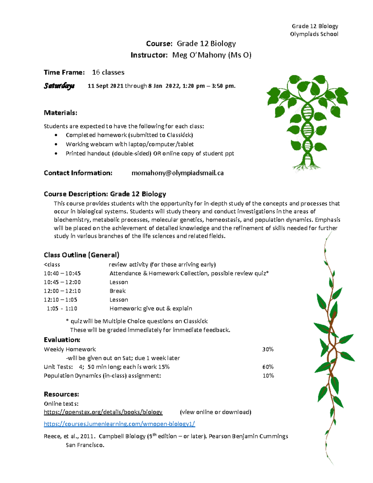 2021 Fall Biology G12 Course Outline - Grade 12 Biology Olympiads ...