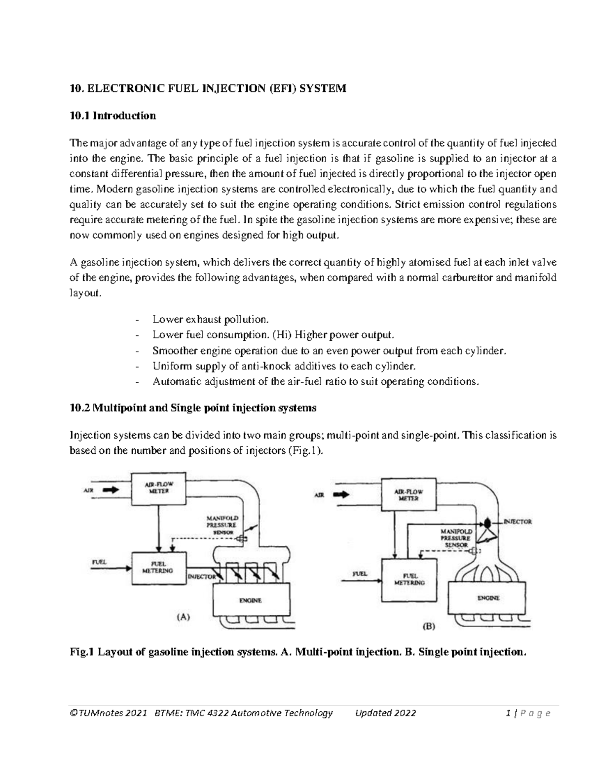 Notes 4. Auto Technology to - 10. ELECTRONIC FUEL INJECTION (EFI ...