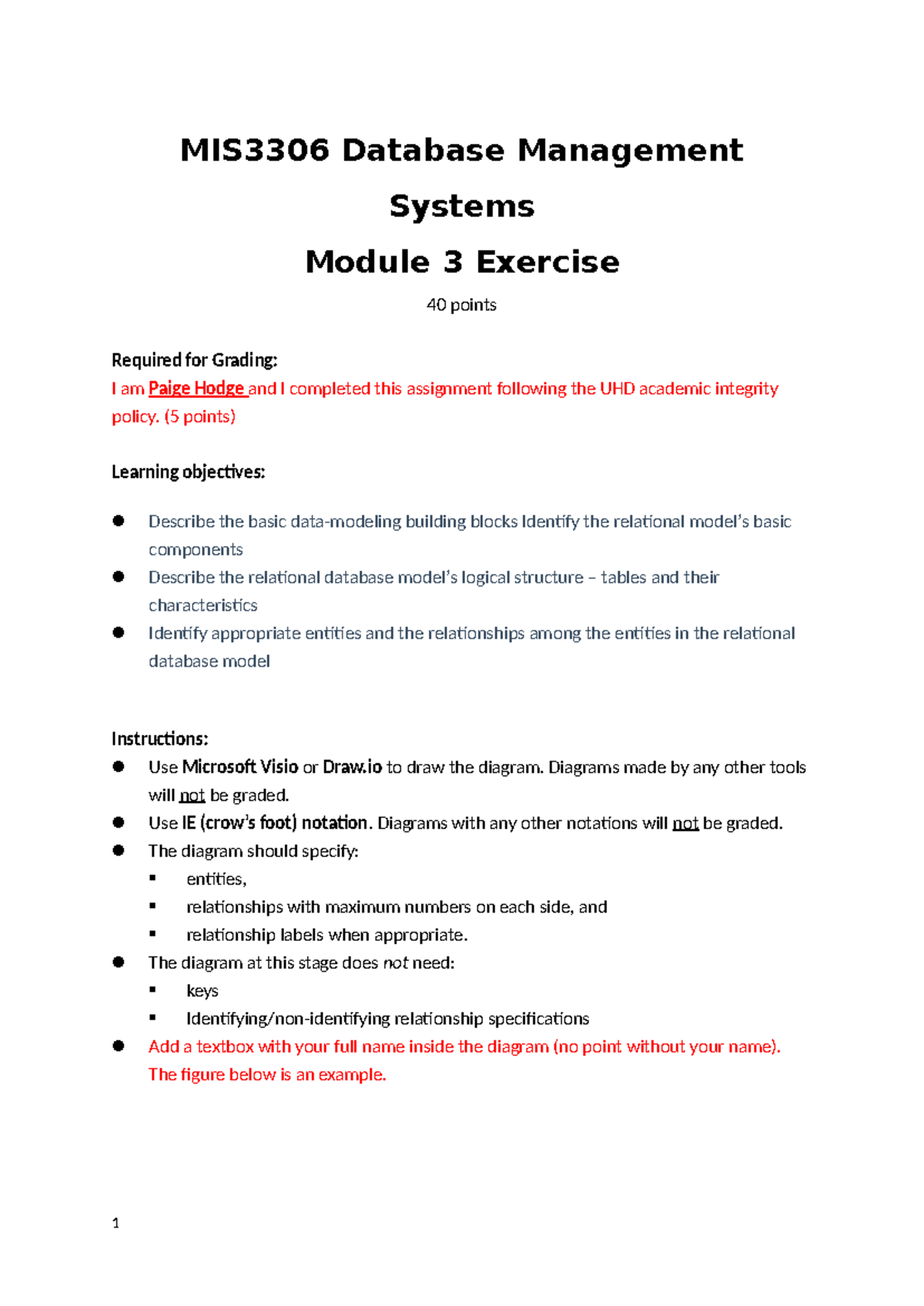 Module 3 Exercise - Paige Hodge - MIS3306 Database Management Systems Module 3 Exercise 40 ...