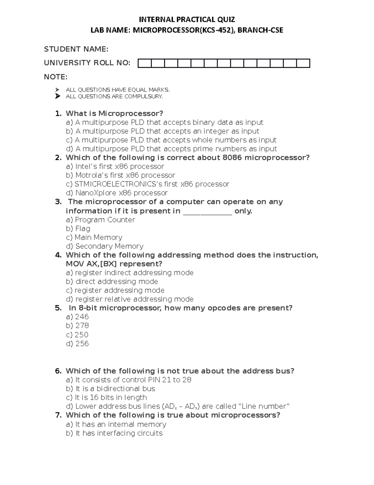 MP KCS403 Internal Practical QUIZ - INTERNAL PRACTICAL QUIZ LAB NAME ...
