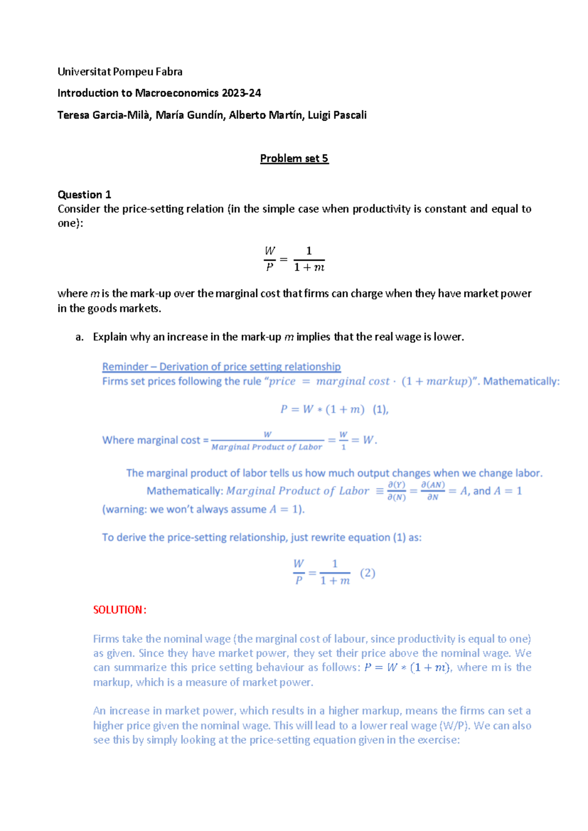 PS5 Solutions - Universitat Pompeu Fabra Introduction to Macroeconomics 2023- 24 Teresa Garcia ...