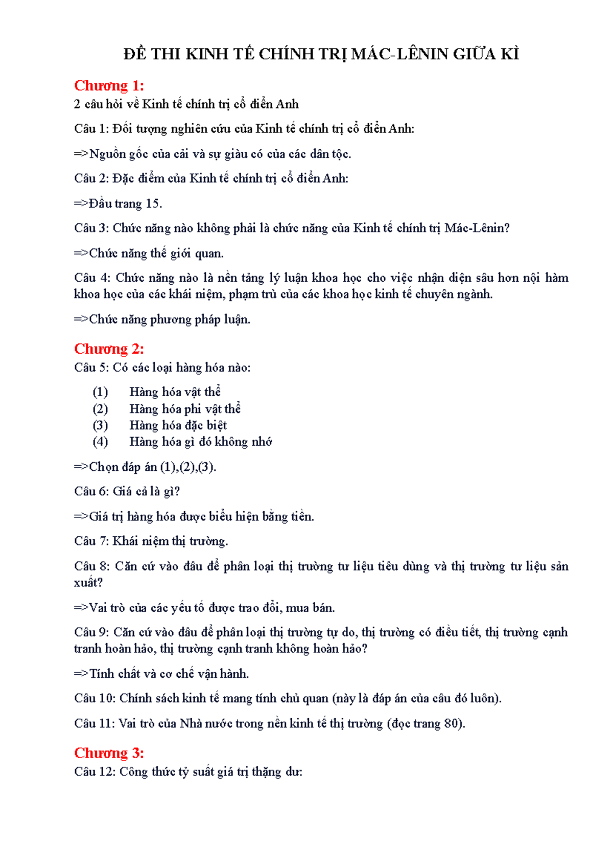 GK KTCT - tài liệu tham khảo - ĐỀ THI KINH TẾ CHÍNH TRỊ MÁC-LÊNIN GIỮA KÌ Chương 1: 2 câu hỏi về ...