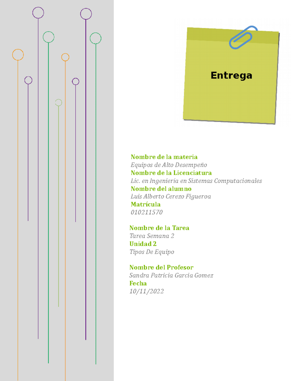 EAD T2 - semana 2 - Nombre de la materia Equipos de Alto Desempeño Nombre de la Licenciatura Lic ...