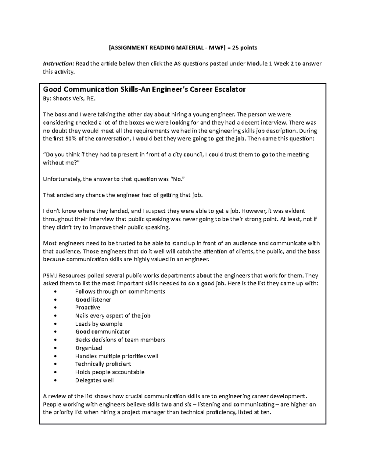 QZ1 - Reading Material MWF - [ASSIGNMENT READING MATERIAL - MWF] = 25 ...