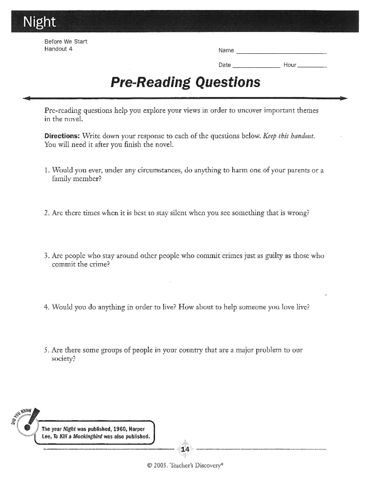 Night Pre-reading questions - Studocu