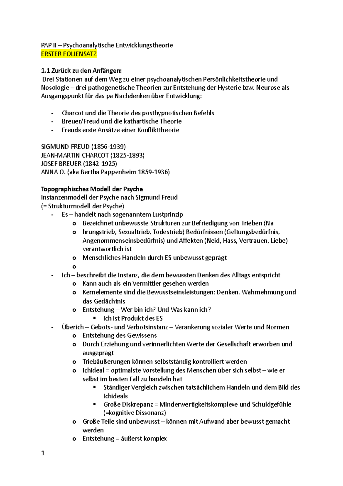 PAP II - Folien - PAP II – Psychoanalytische Entwicklungstheorie ERSTER ...