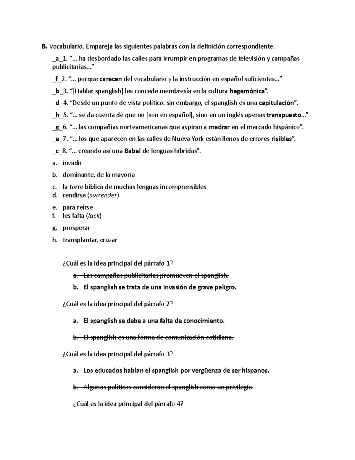 Capítulo 3 (4) - Millie Chavez. - B. Vocabulario. Empareja las ...