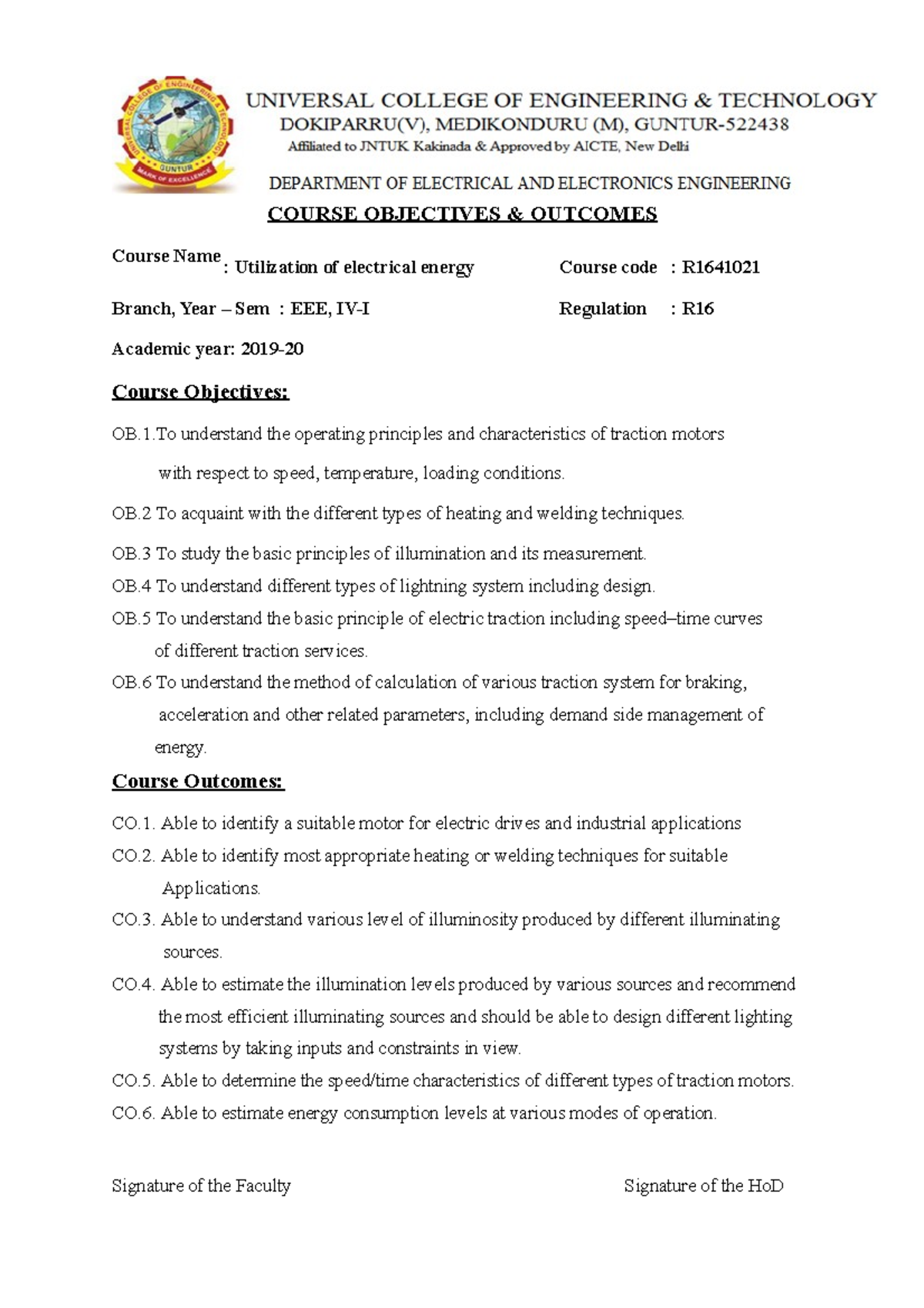 B2-Course Objectives and Outcomes - COURSE OBJECTIVES & OUTCOMES Course ...