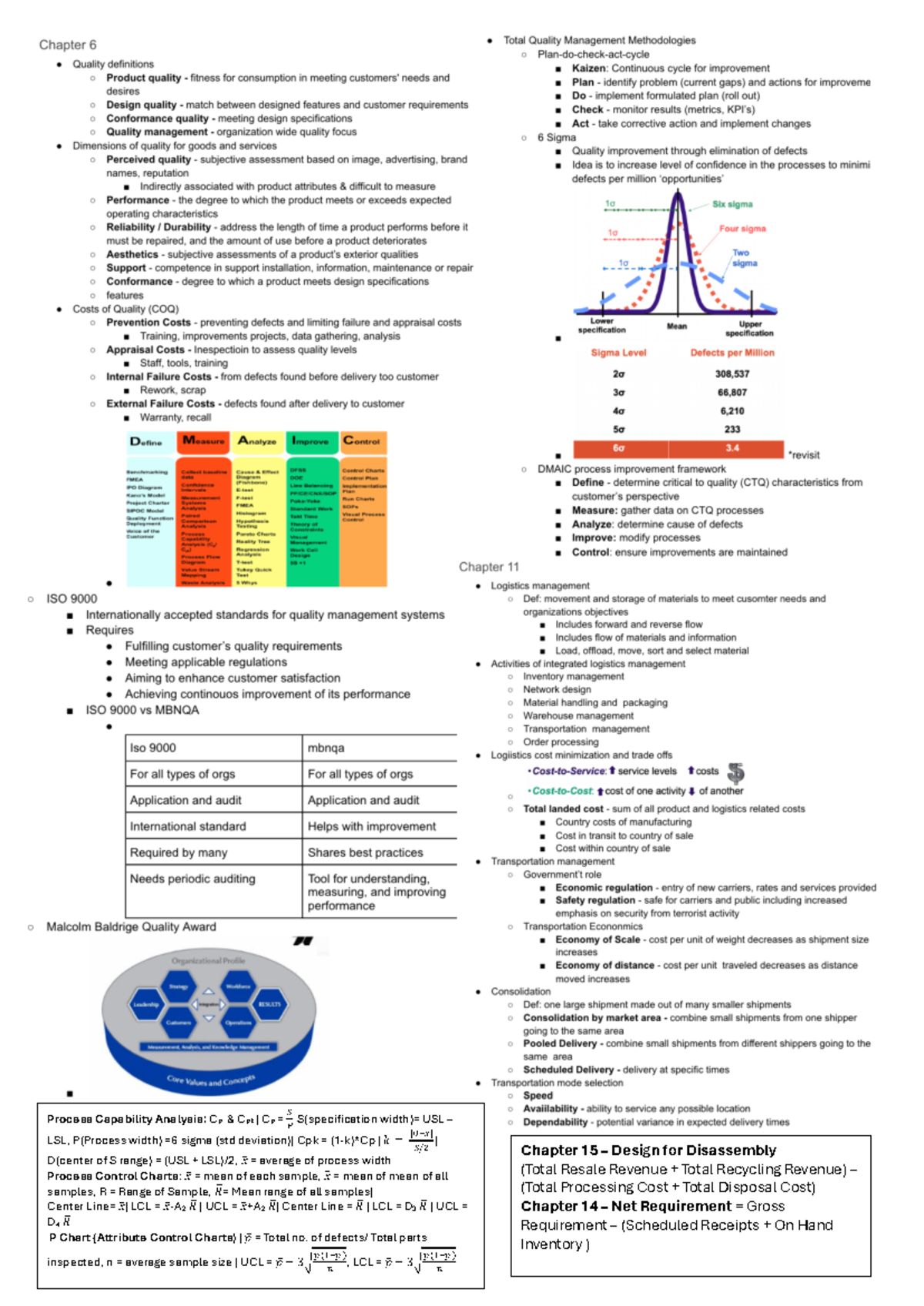 Test 3 Cheat sheet - Process Capability Analysis: C p & C pk | C p ...