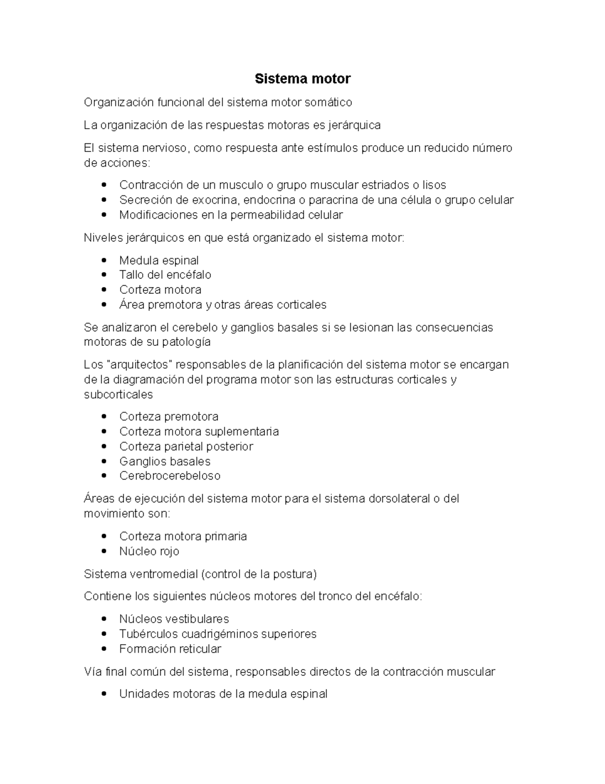 Sistema Motor - Apuntes 1 - Sistema motor Organización funcional del ...