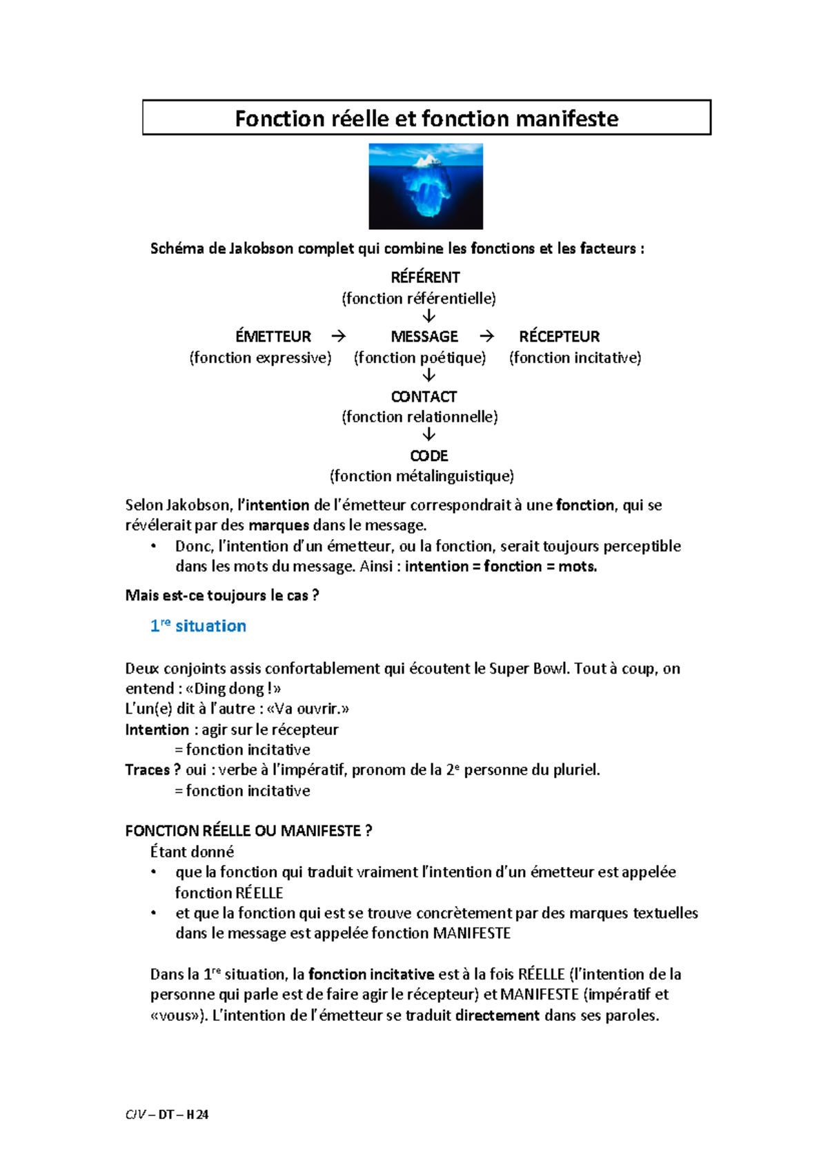 2- Fonction réelle + fonction manifeste - CJV – DT – H Fonction réelle ...
