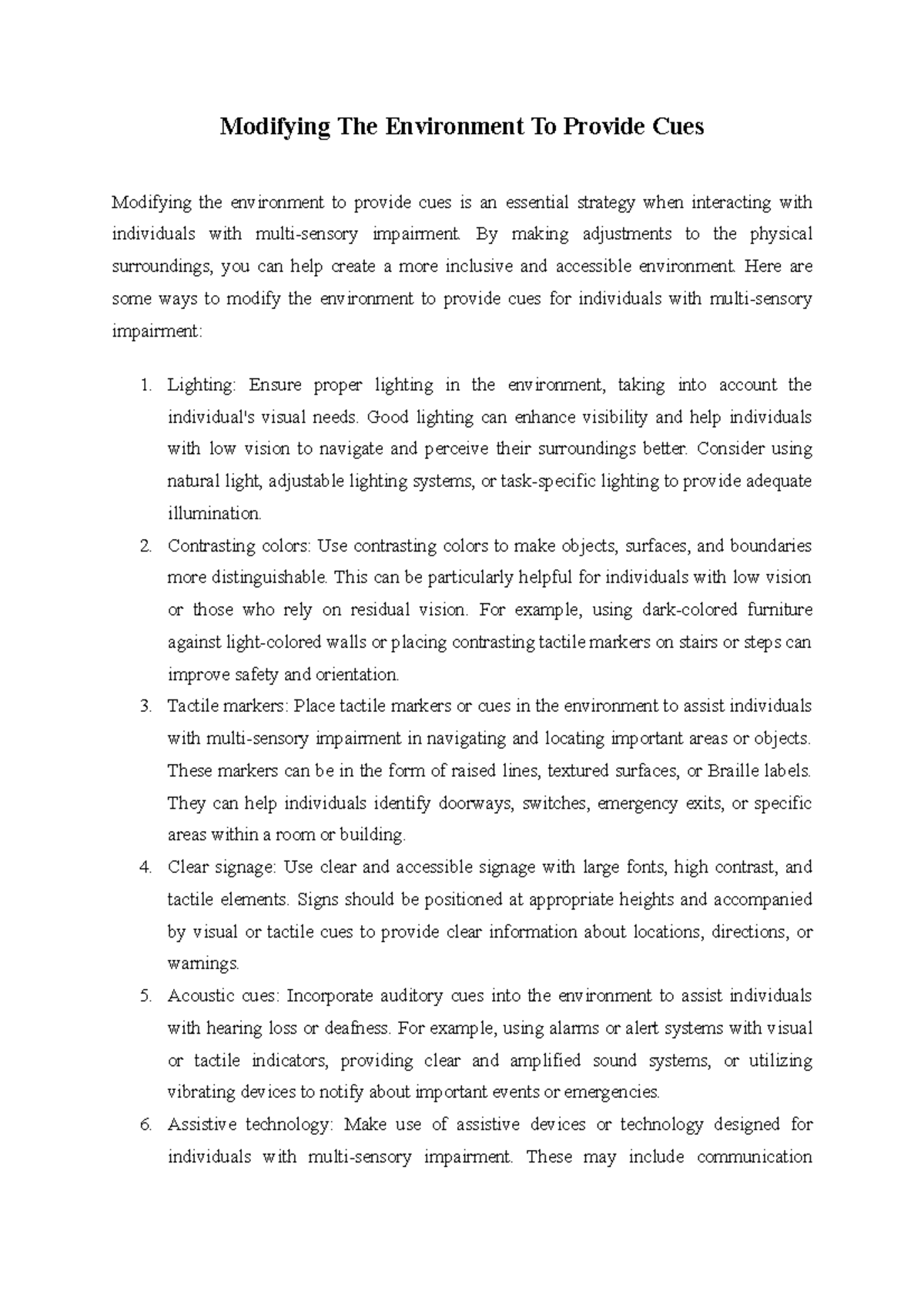 Modifying The Environment To Provide Cues - Modifying The Environment ...