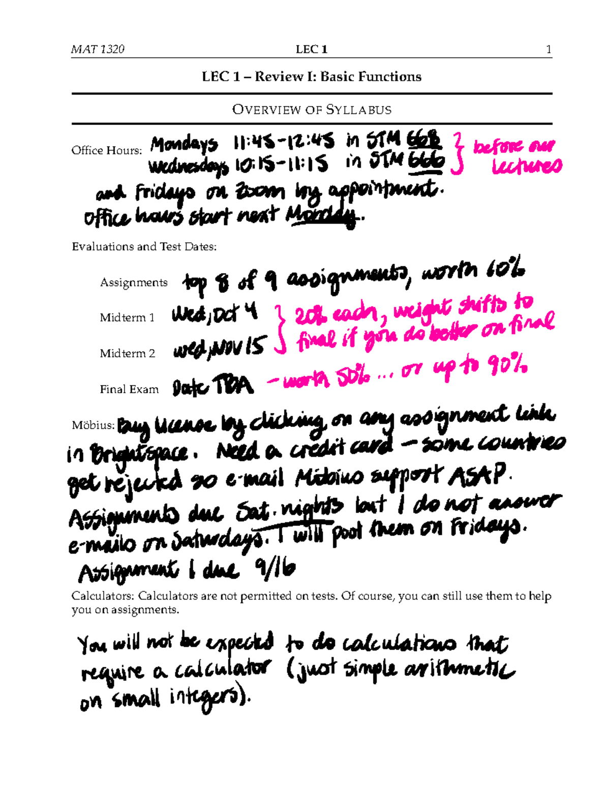 Notes on functions - MAT 1320 LEC 1 1 LEC 1 – Review I: Basic Functions ...