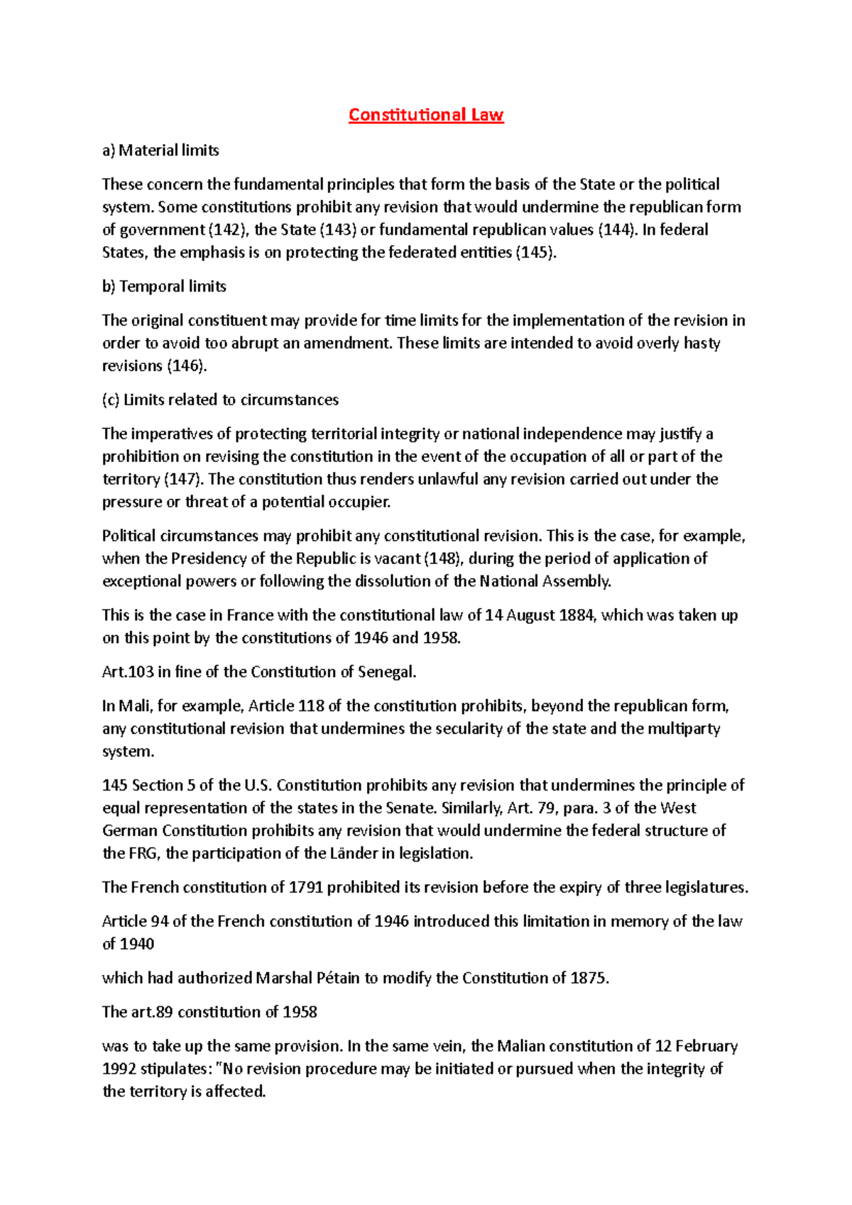 Constitutional Law 46 - Constitutional Law a) Material limits These ...
