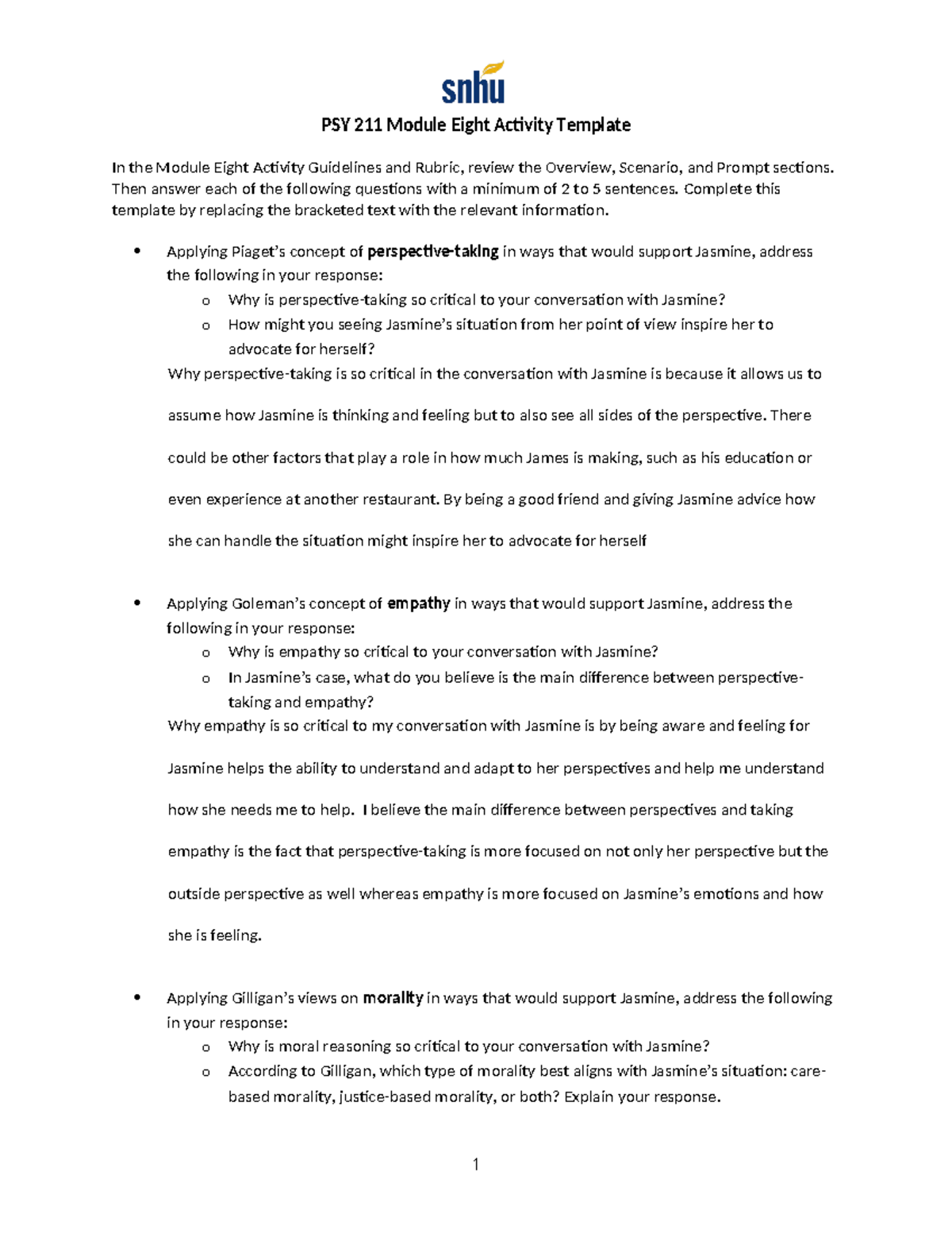 PSY 211 Module Eight Activity Template - Then answer each of the ...