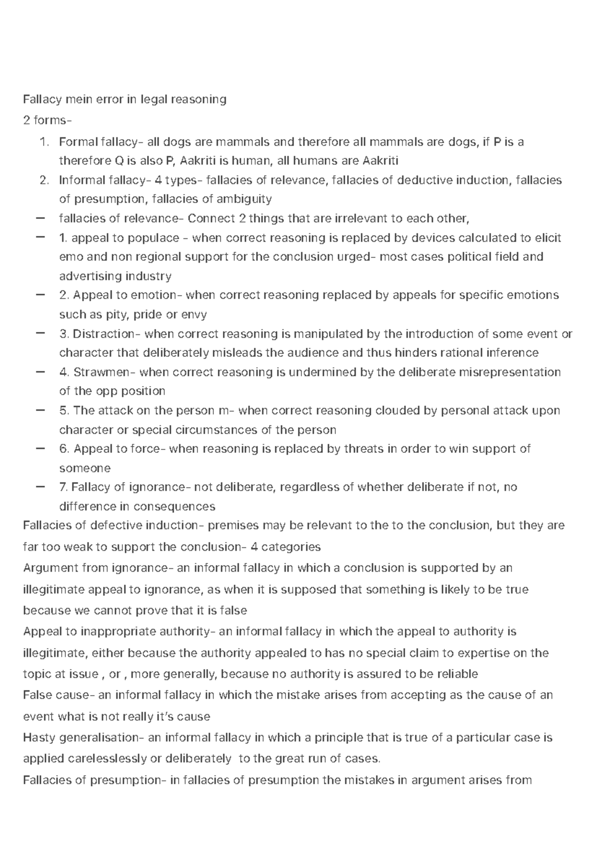 Fallacy mein error in legal reasoning - 1. 2. – – – – – – – – Fallacy mein error in legal ...