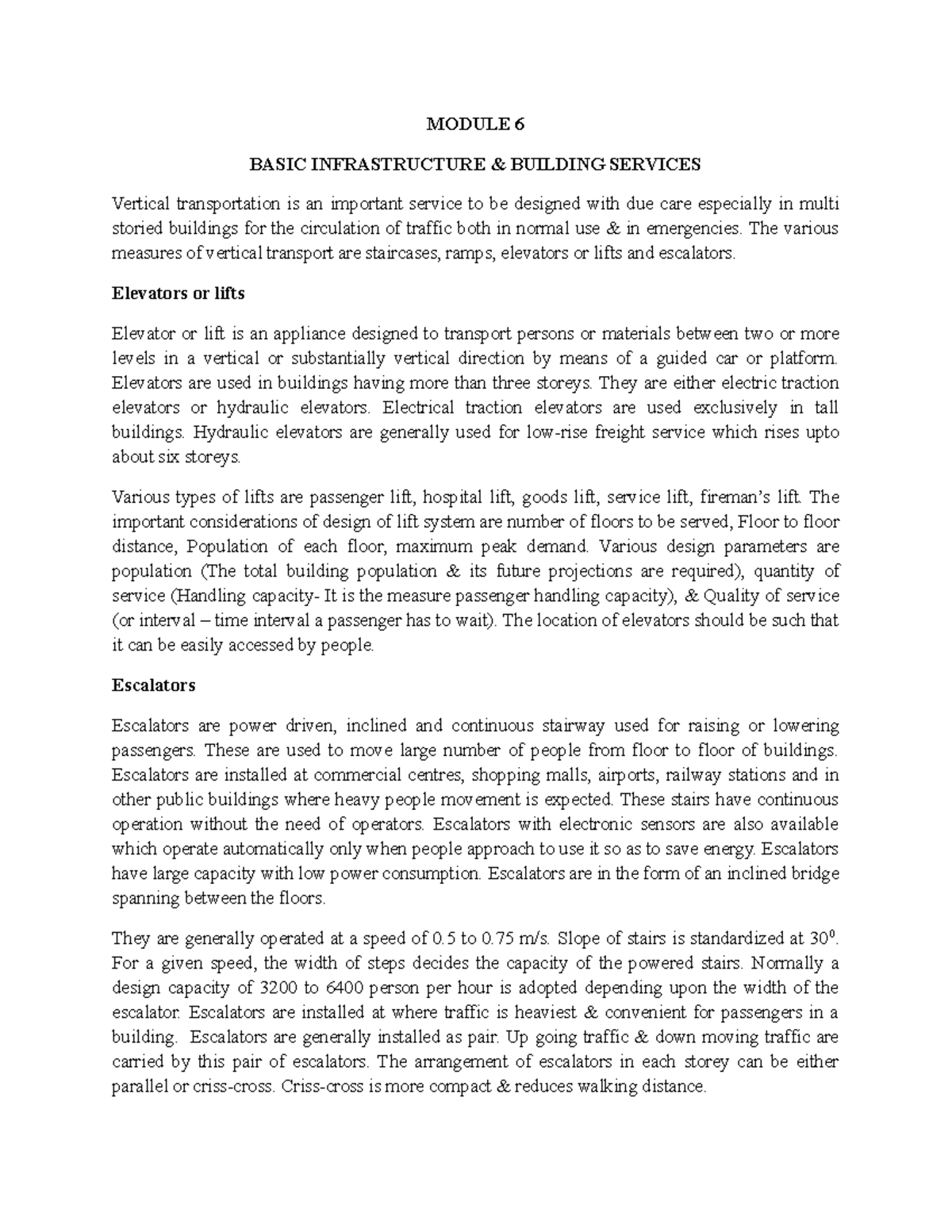 Module 6 - MODULE 6 BASIC INFRASTRUCTURE & BUILDING SERVICES Vertical ...