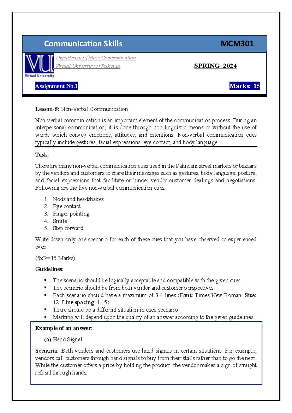 Spring 2024 MCM301 1 - MCM 0 Journalistic WritingDepartment of Mass Communication Virtual ...