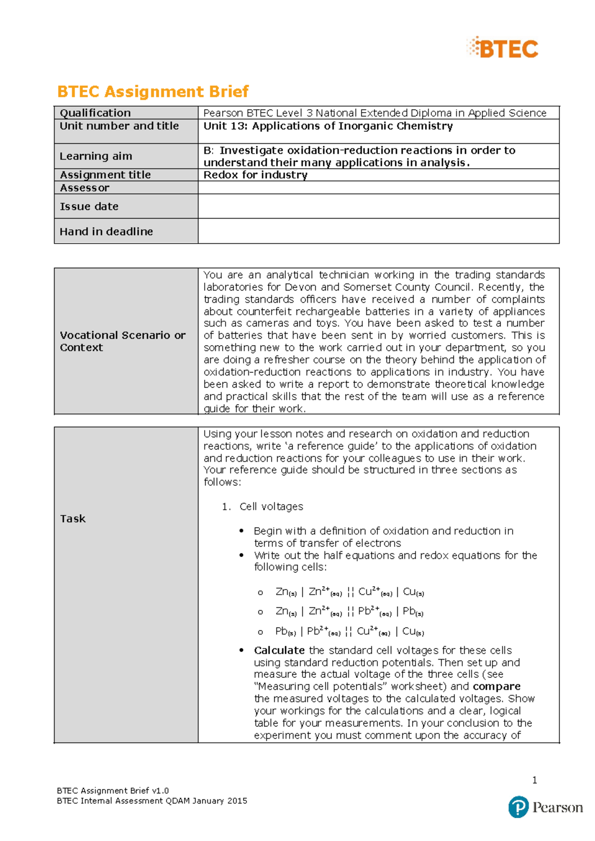 Unit 13 - BTEC Assignment Brief Qualification Pearson BTEC Level 3 ...