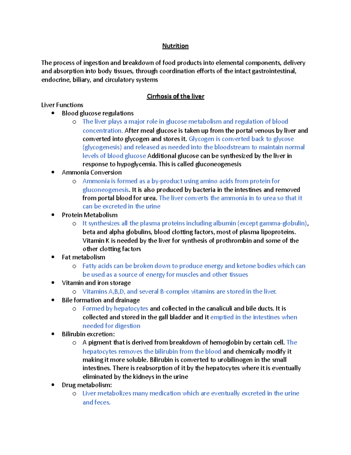 Nutrition Outline - Nutrition The process of ingestion and breakdown of ...