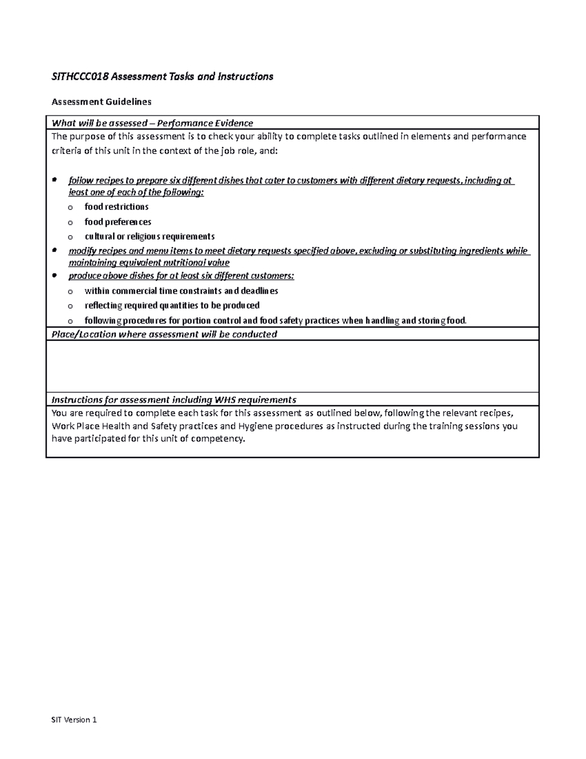 Sithccc 018 Assessment 2 - Practical Observation - SITHCCC018 Assessment Tasks and Instructions ...