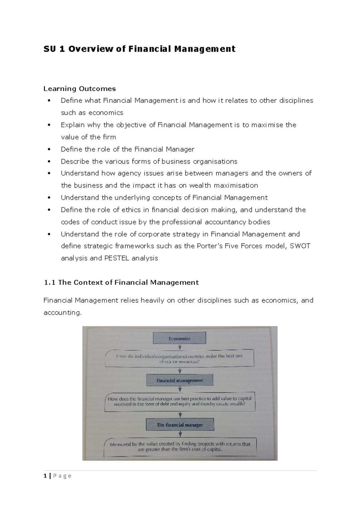 Financial Management DEG Workbook 1 and Solutions - SU 1 Overview of ...